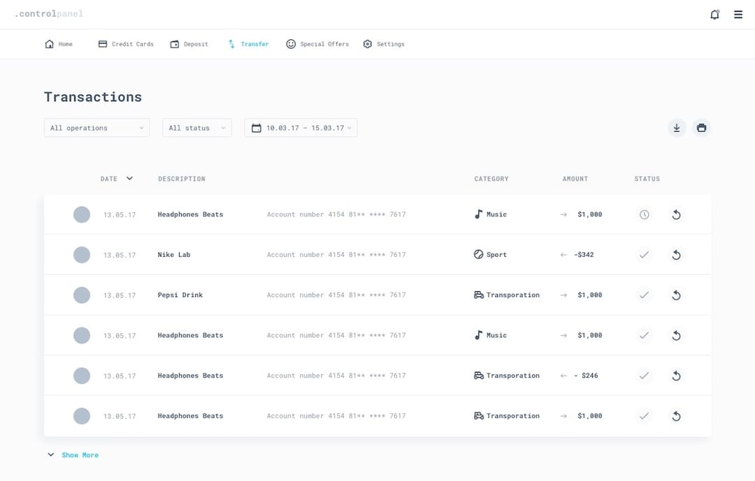 Wireframe color scheme for the Control Panel design system