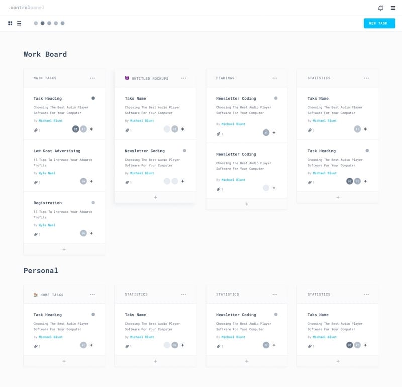 Wireframe color scheme for the Control Panel design system