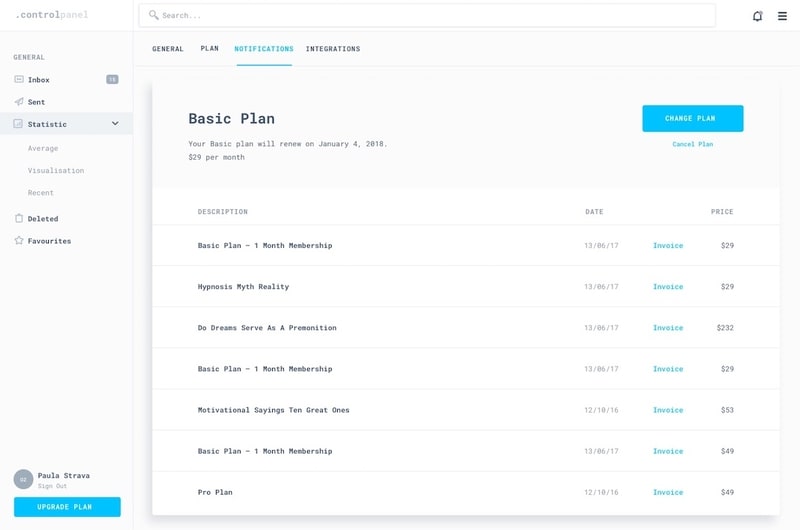 Wireframe color scheme for the Control Panel design system