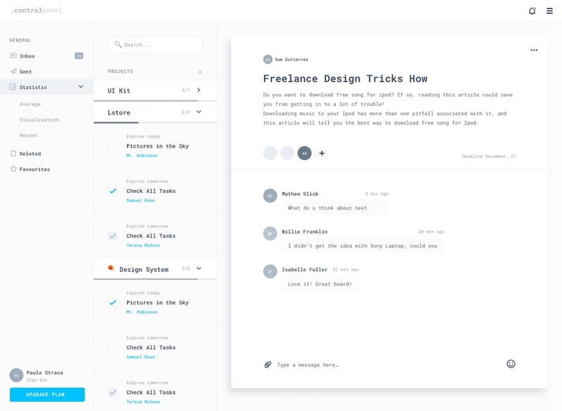 Wireframe color scheme for the Control Panel design system