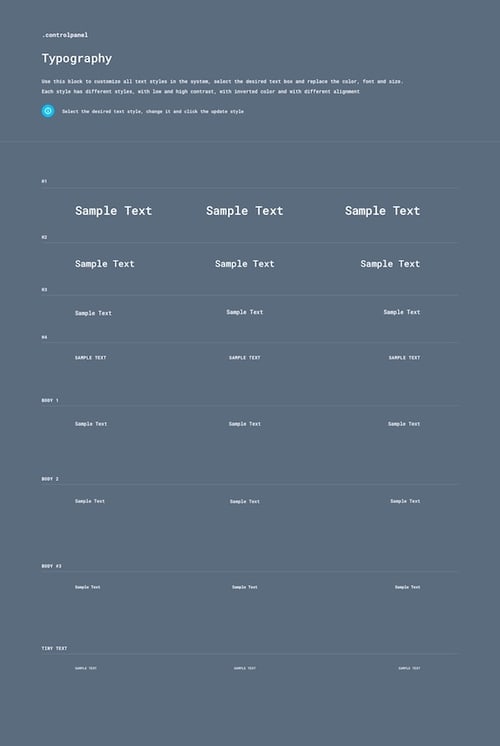 Wireframe color scheme for the Control Panel design system
