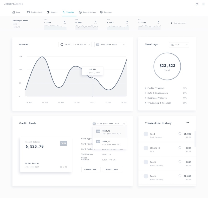 Wireframe color scheme for the Control Panel design system