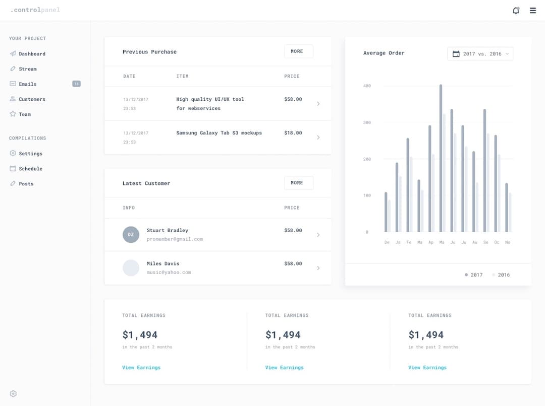 Wireframe color scheme for the Control Panel design system