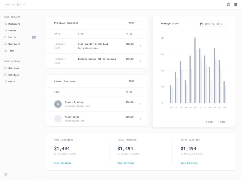 Wireframe color scheme for the Control Panel design system