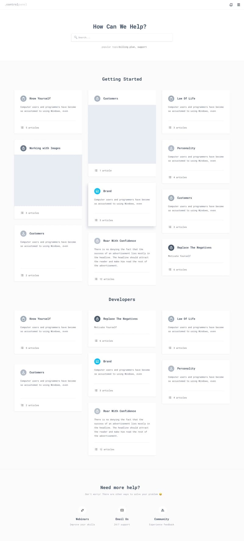 Wireframe color scheme for the Control Panel design system