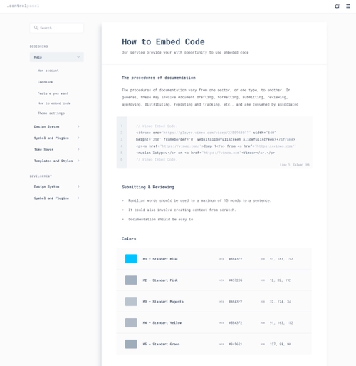Wireframe color scheme for the Control Panel design system