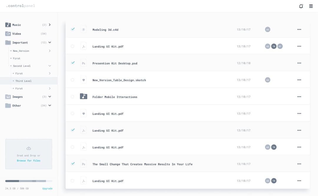Wireframe color scheme for the Control Panel design system