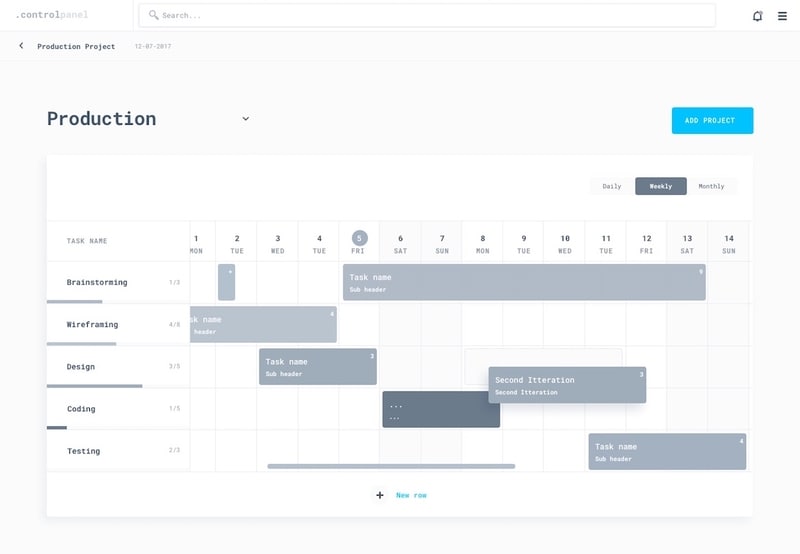 Wireframe color scheme for the Control Panel design system