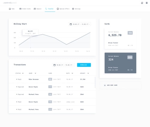Wireframe color scheme for the Control Panel design system