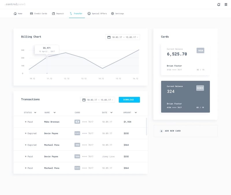Wireframe color scheme for the Control Panel design system